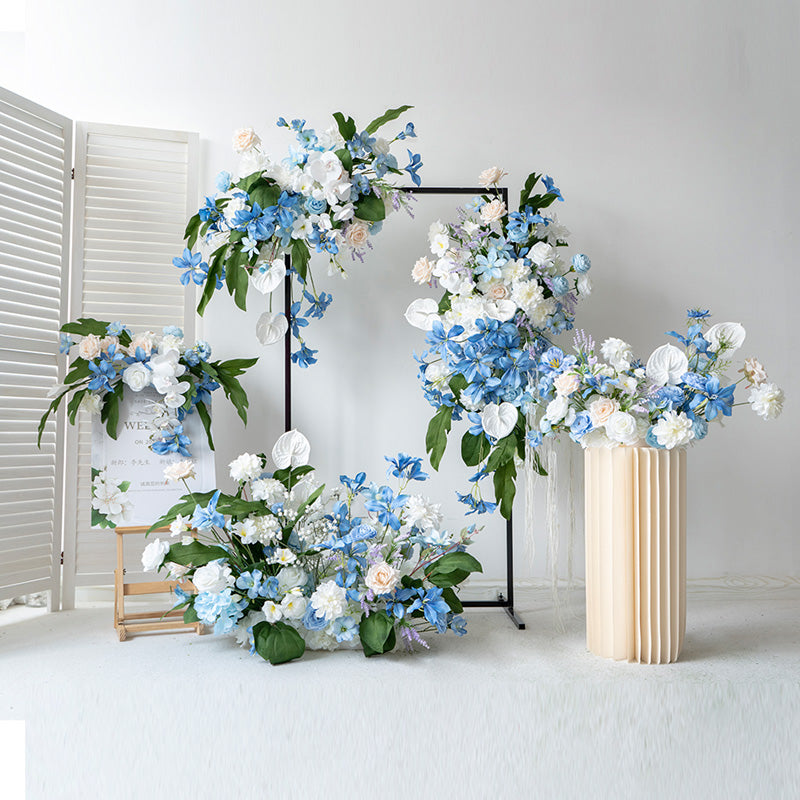 Elegant Blue and White Floral Wedding Arch, Artificial Flower Arrangem