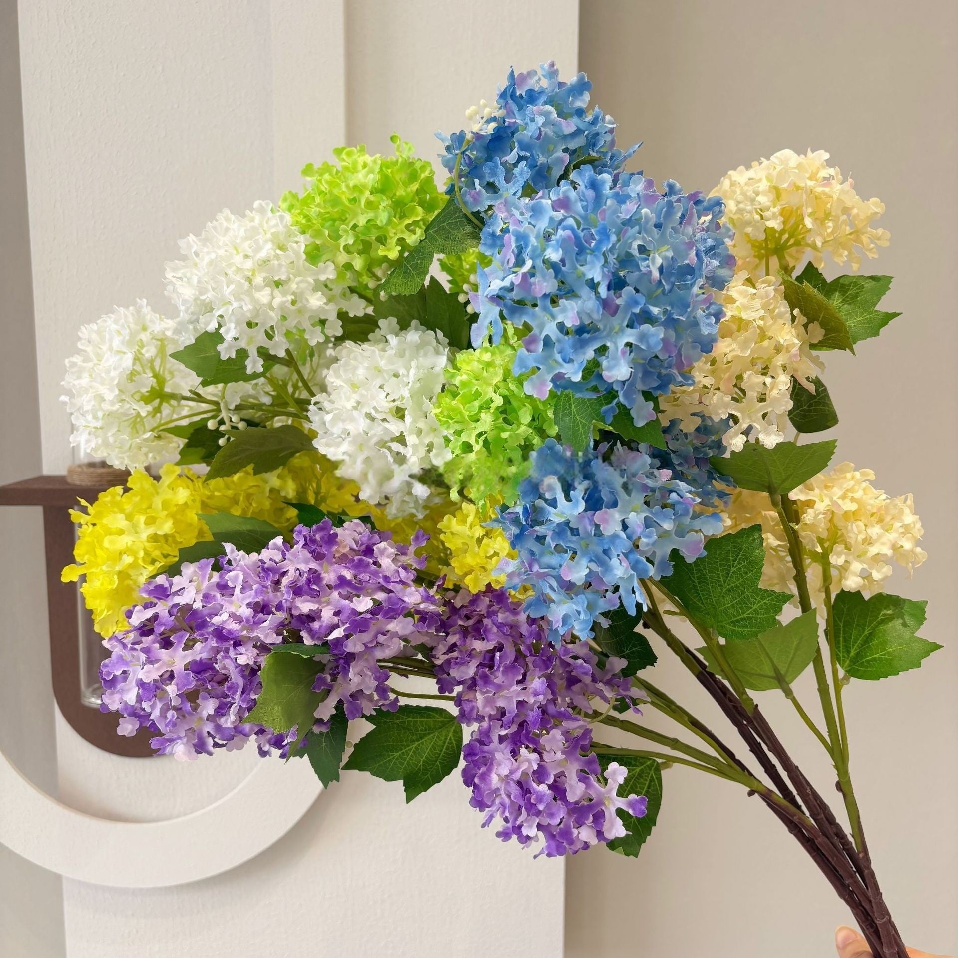 5-Head Faux Snowflake Hydrangea Stem – Realistic Artificial Multi-Bloo