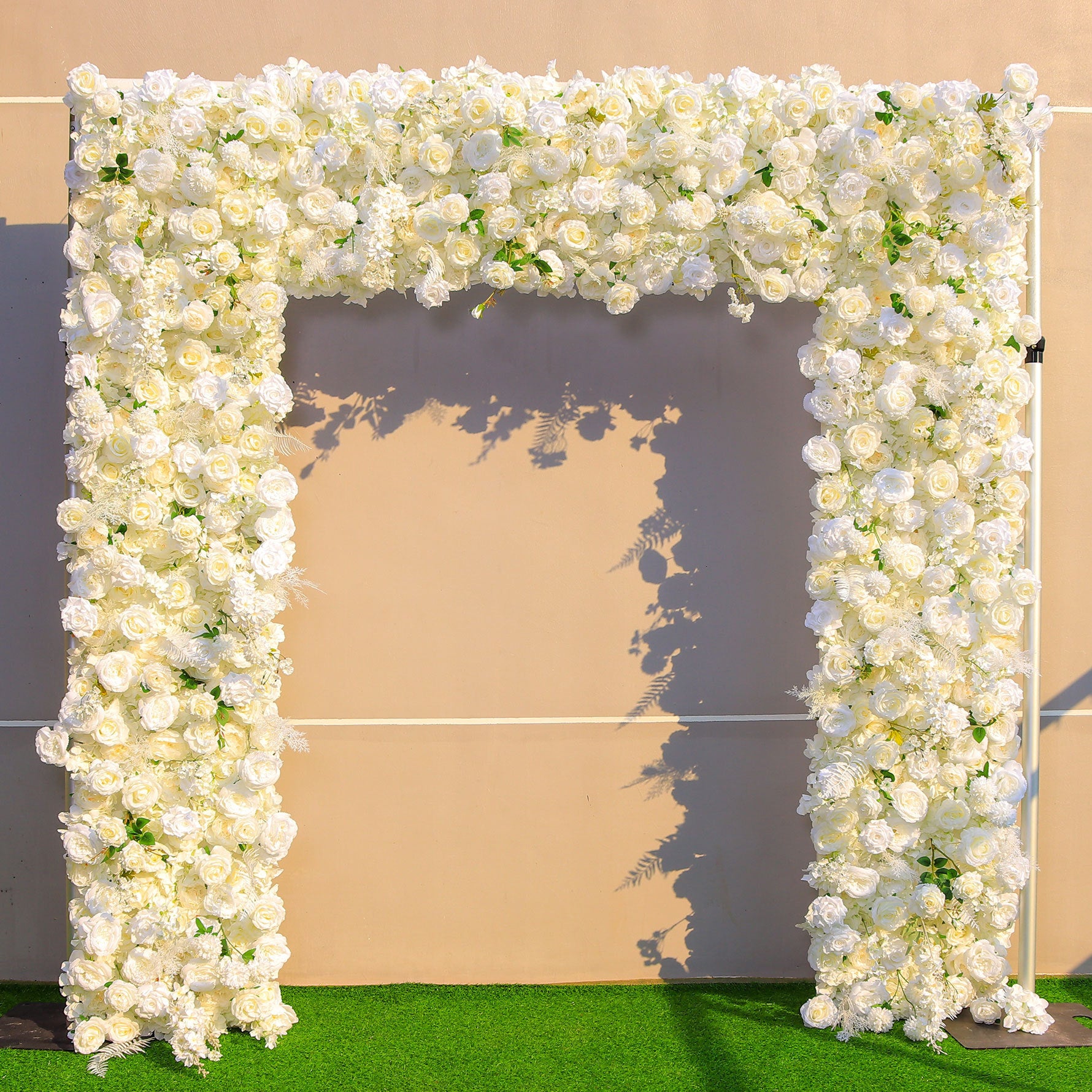 Elegant All-White Faux Floral Archway – Rectangular Flower Frame for W