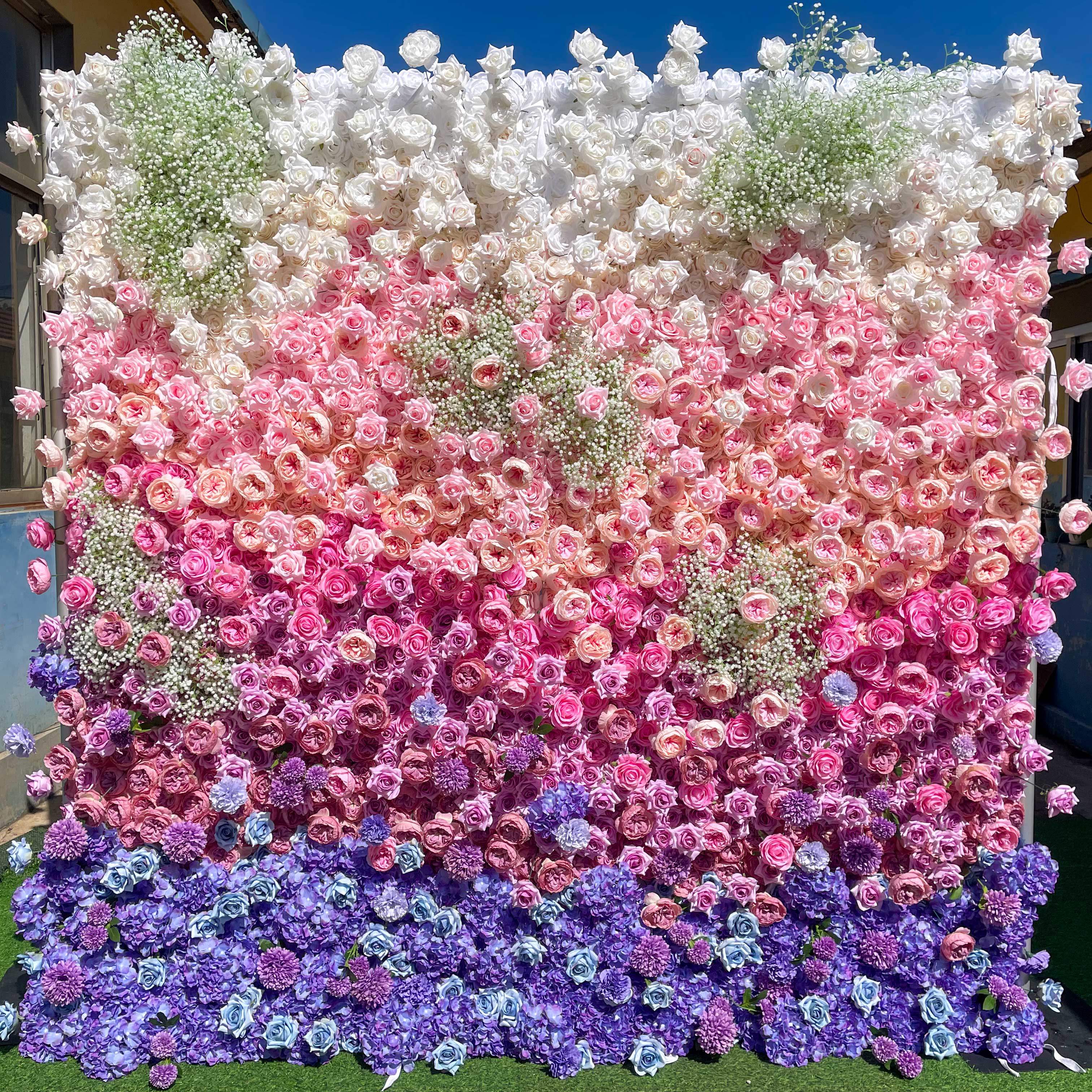 5D Roll Up Artificial Flower Wall Wedding Backdrop, Floral Event Decor
