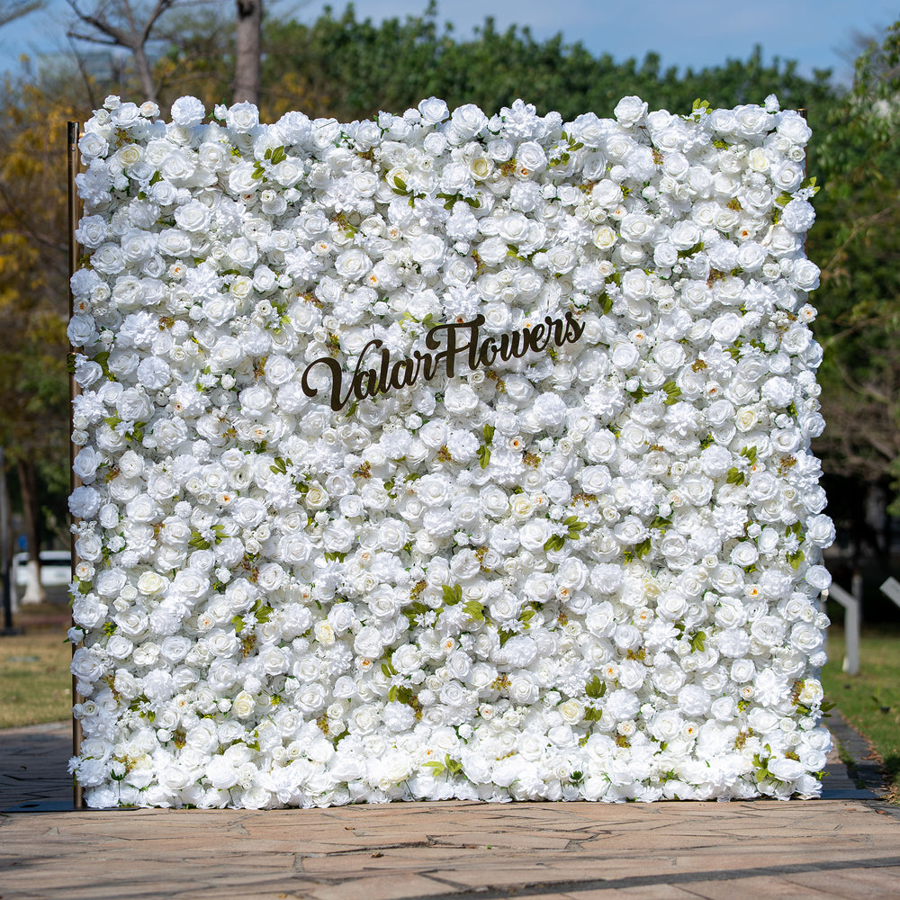 Pure White 5D Silk Rose Flower Wall | Elegant Backdrop for Weddings, E