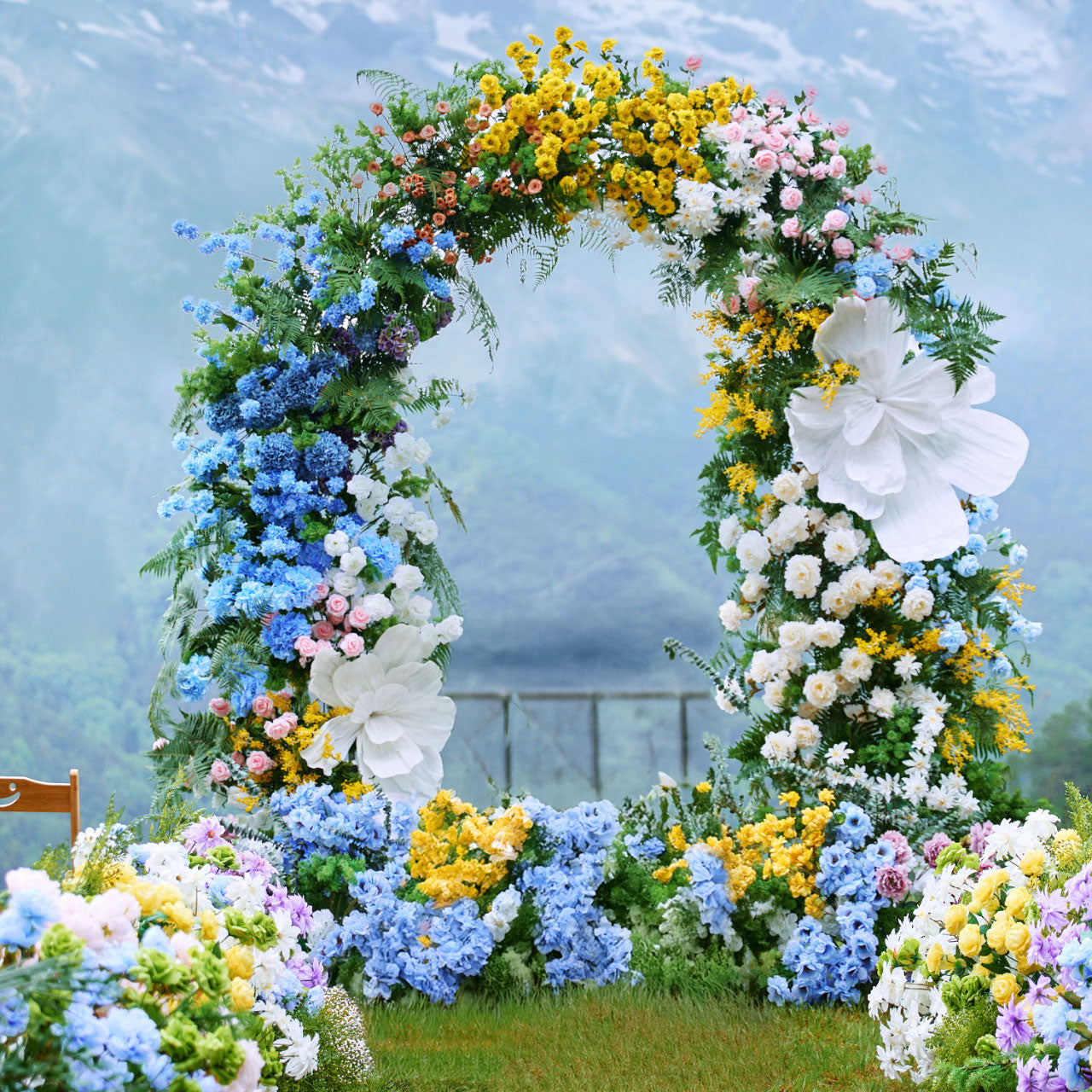 Valar Flower Wedding Moon Shaped Floral Arch 7.5ft - Stunning Colorful