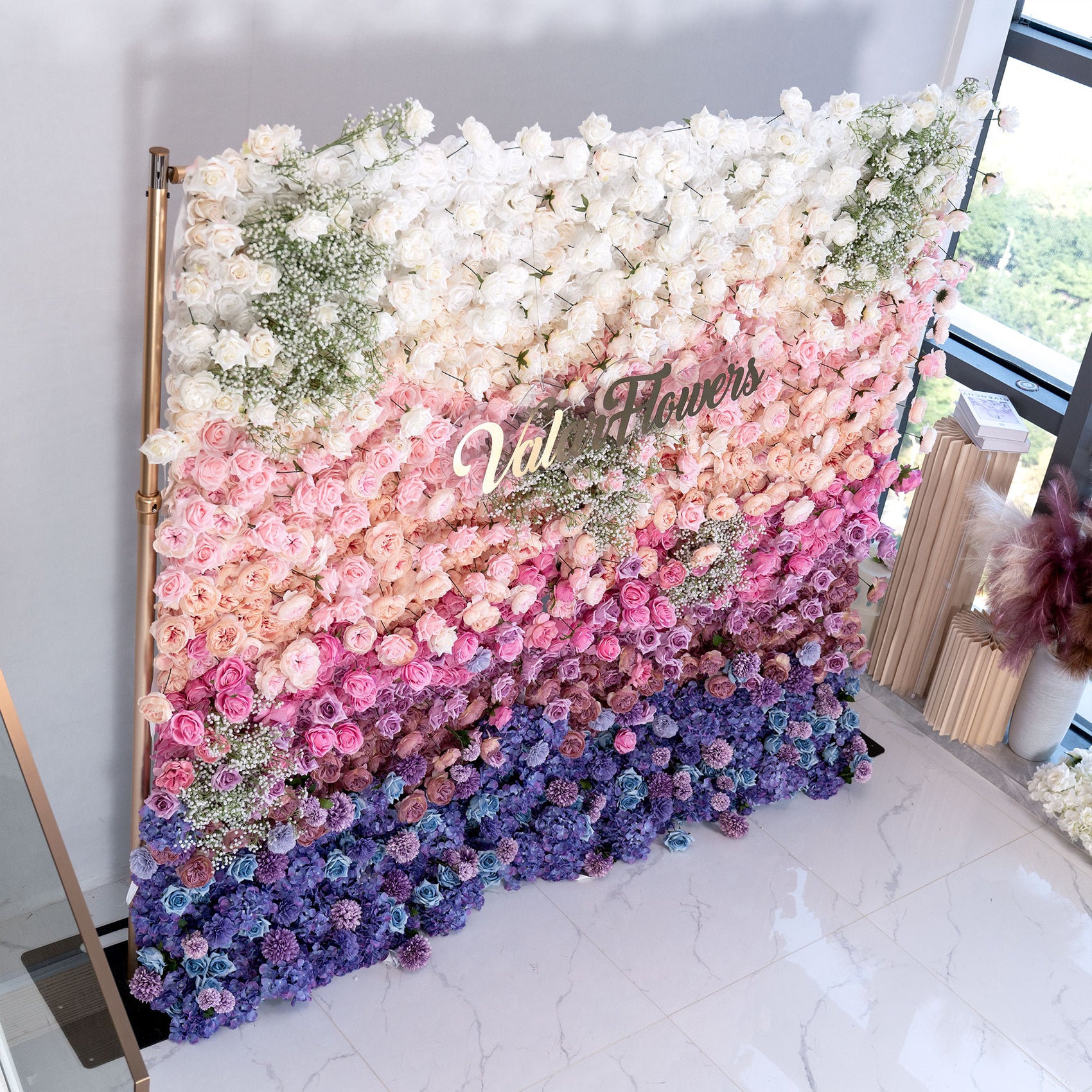 5D Roll Up Artificial Flower Wall Wedding Backdrop, Floral Event Decor