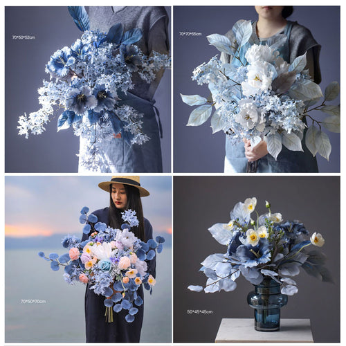 Prussian Blue Dream Silk Floral Arrangement | Elegant Faux Flower