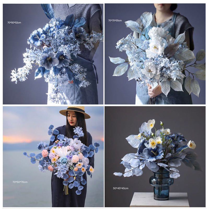Prussian Blue Dream Silk Floral Arrangement | Elegant Faux Flower