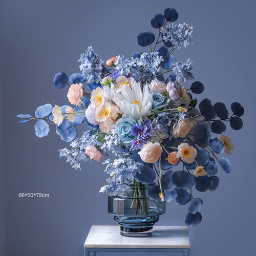Prussian Blue Dream Silk Floral Arrangement | Elegant Faux Flower