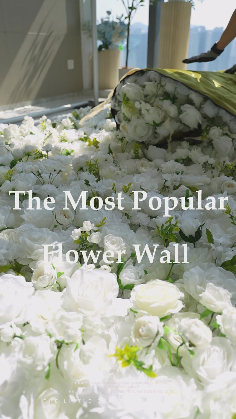 Pure White 5D Silk Rose Flower Wall | Elegant Backdrop for Weddings, E
